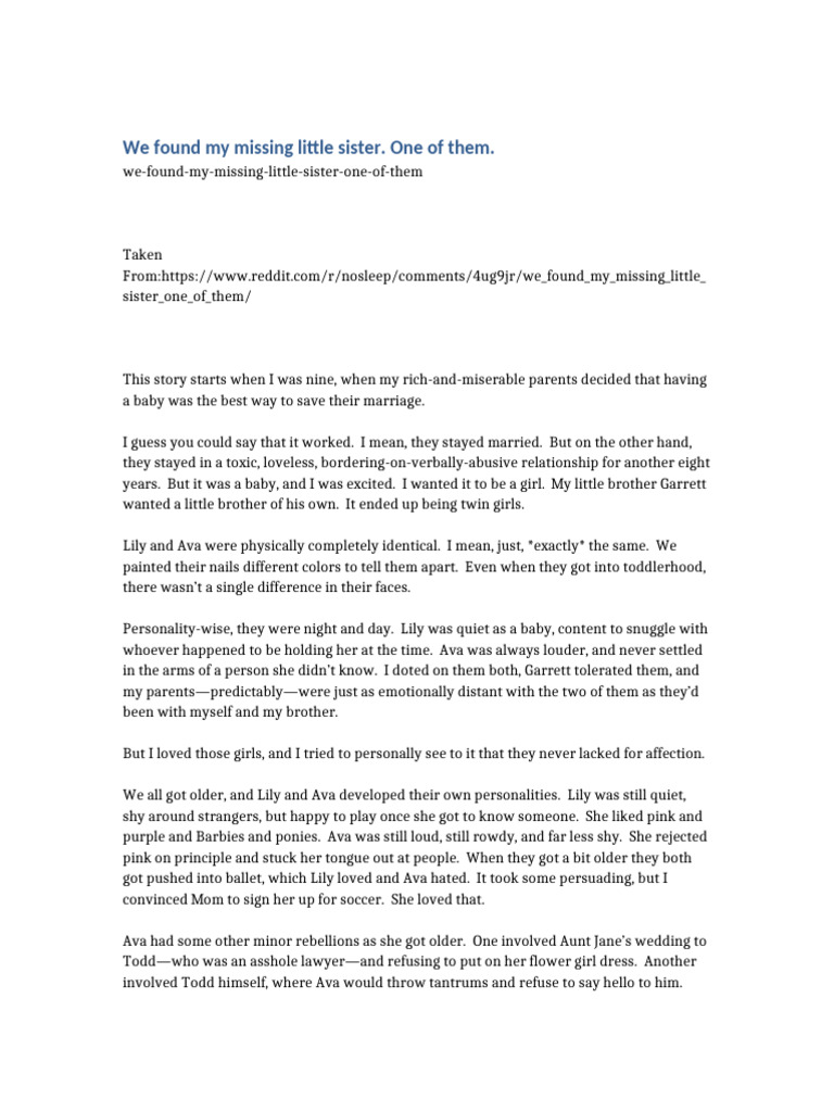 Finding My Missing Twin Sister | PDF