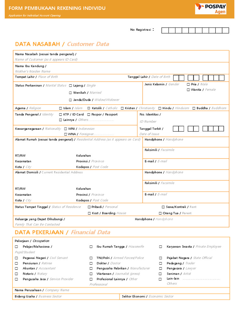 Formulir Pendaftaran Pospay Agen | PDF