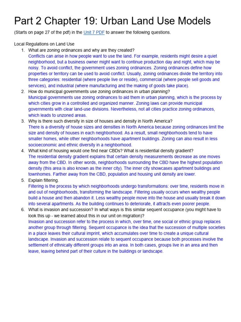 Part 2 Chapter 19 Urban Land Use Models APHG | PDF | Suburb | Zoning
