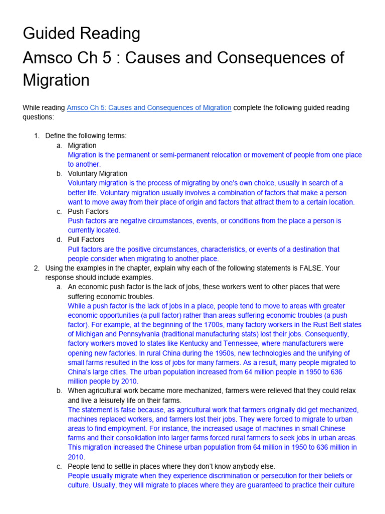 amsco ch 5 causes and consequences of migration APHG | PDF | Human Migration | Immigration
