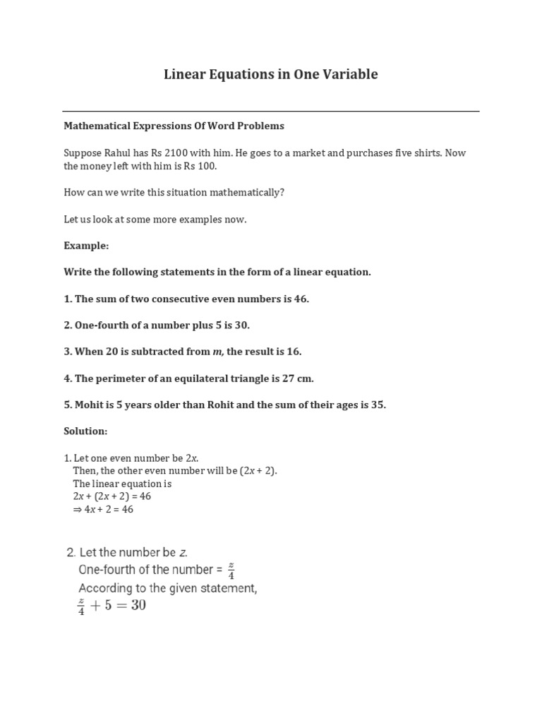 Linear Equation in One Variable | PDF | Equations | Length