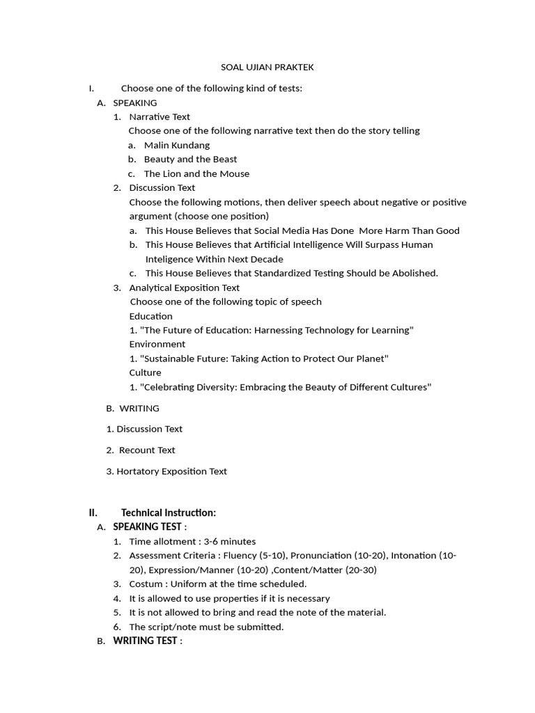 WRITTING and SPEAKING TEST | PDF