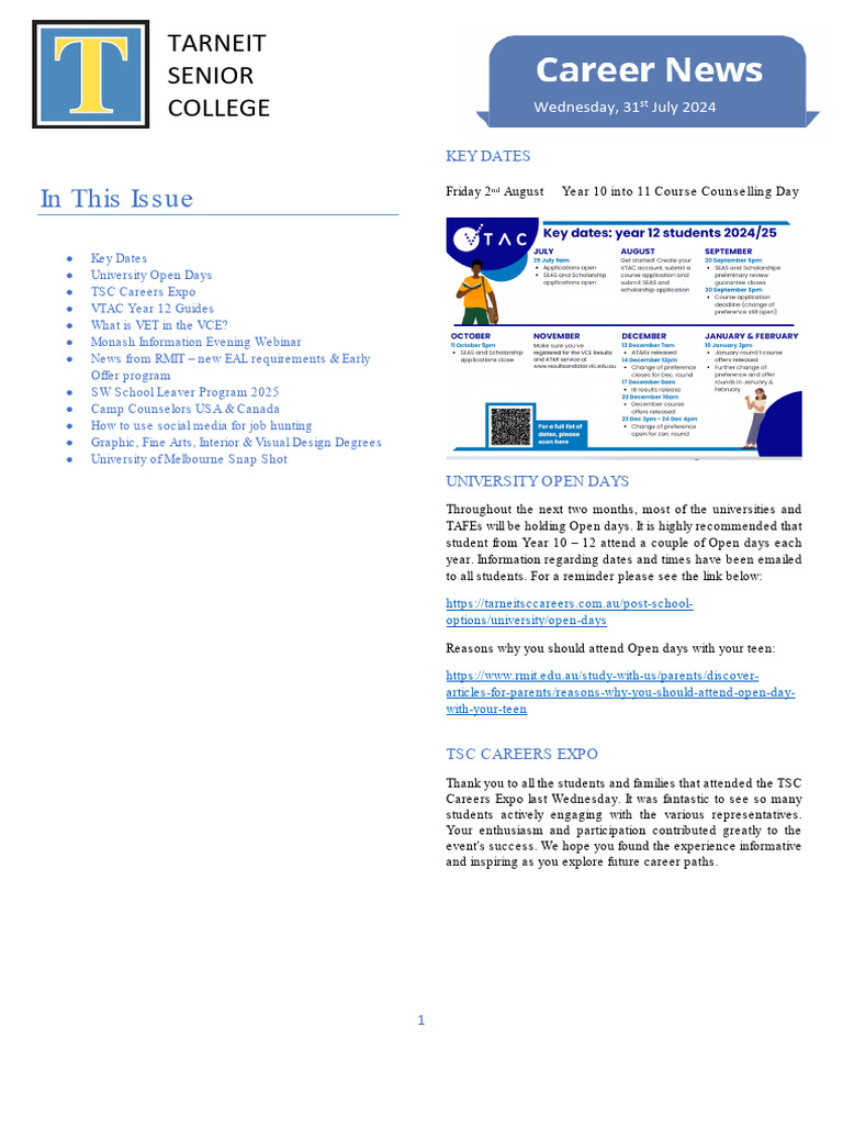 Tarneit Senior College Newsletter - July 2024 | PDF | Educational ...