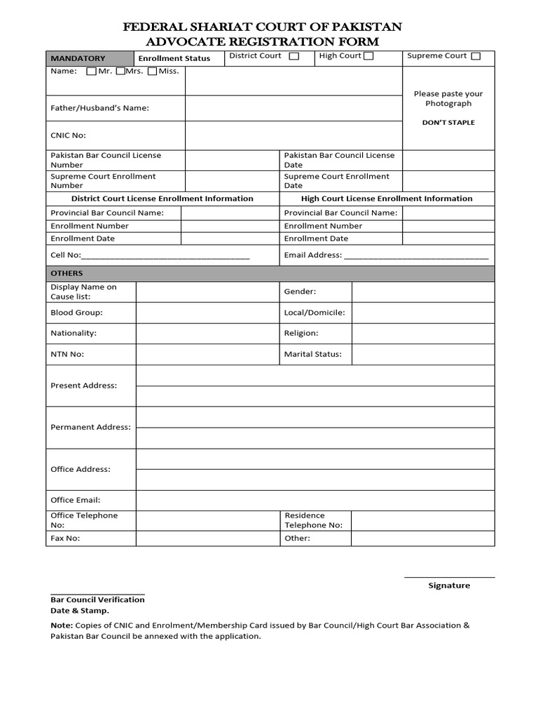 Advocate Registration Form | PDF | Government And Personhood | Justice