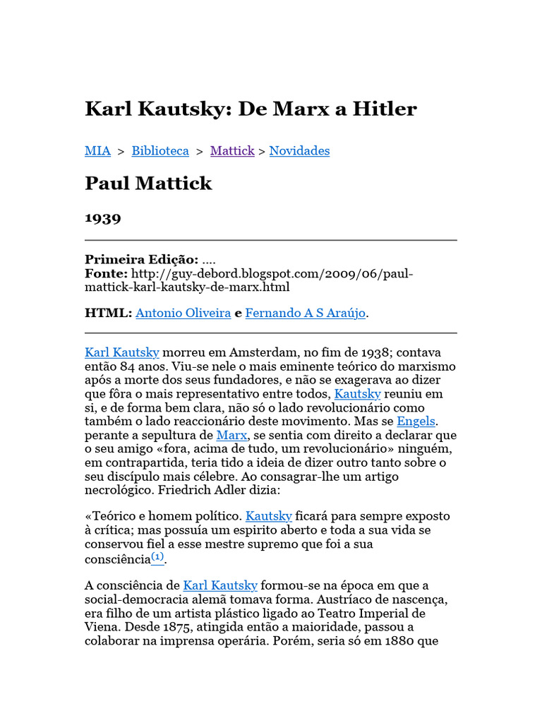 Karl Kautsky - de Marx A Hitler | PDF | Marxismo | Karl Marx