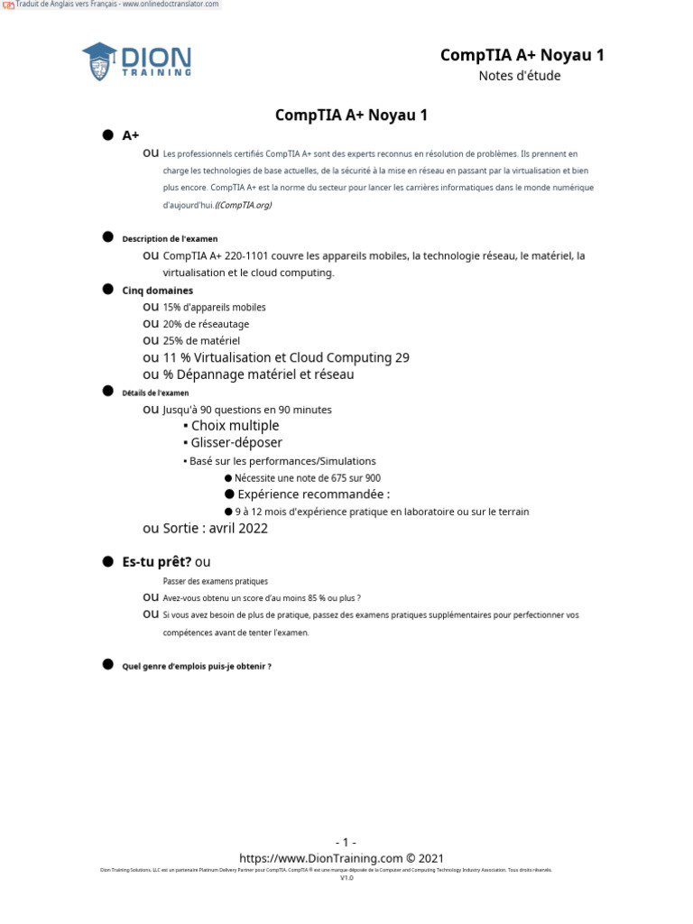 Notes d'étude CompTIA A+ Noyau 1 | PDF | USB | HDMI