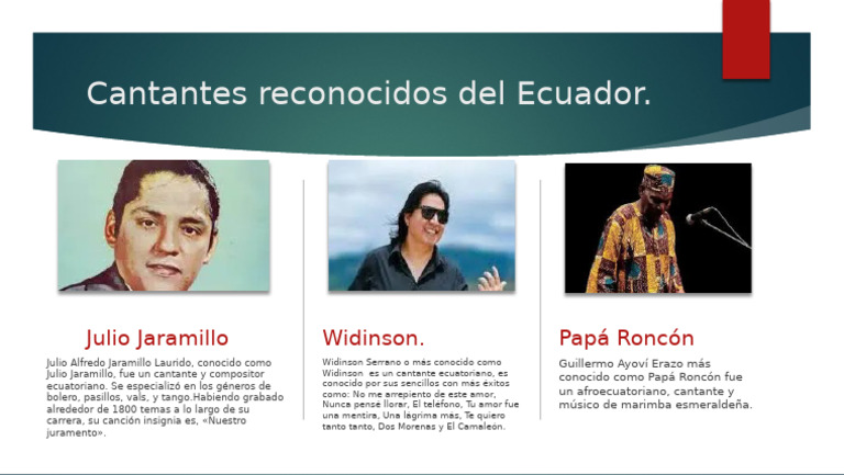 Cantantes Reconocidos Del Ecuador Diaporama | PDF