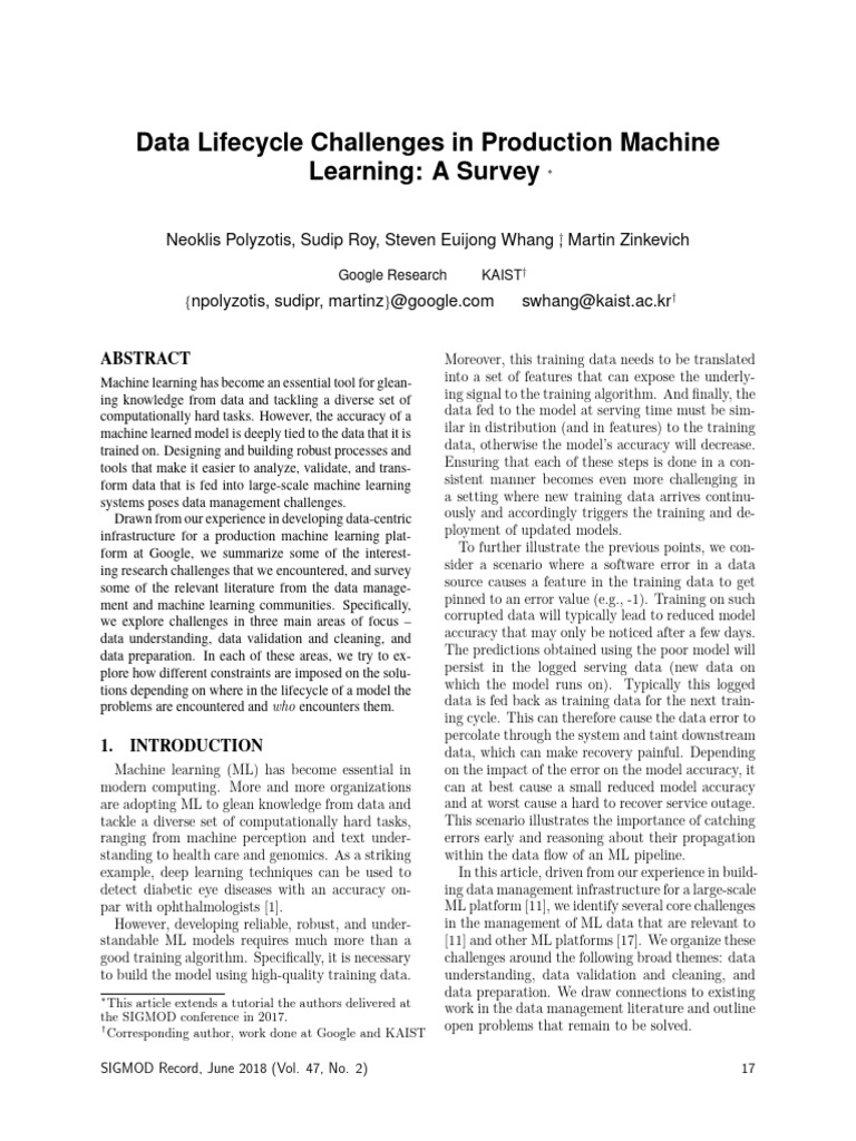 Polyzotis Et Al - 2018 | PDF | Machine Learning | Data