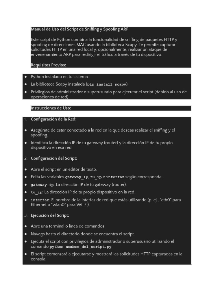 Manual de Uso Del Script de Sniffing y Spoofing ARP | PDF | Enrutador ...
