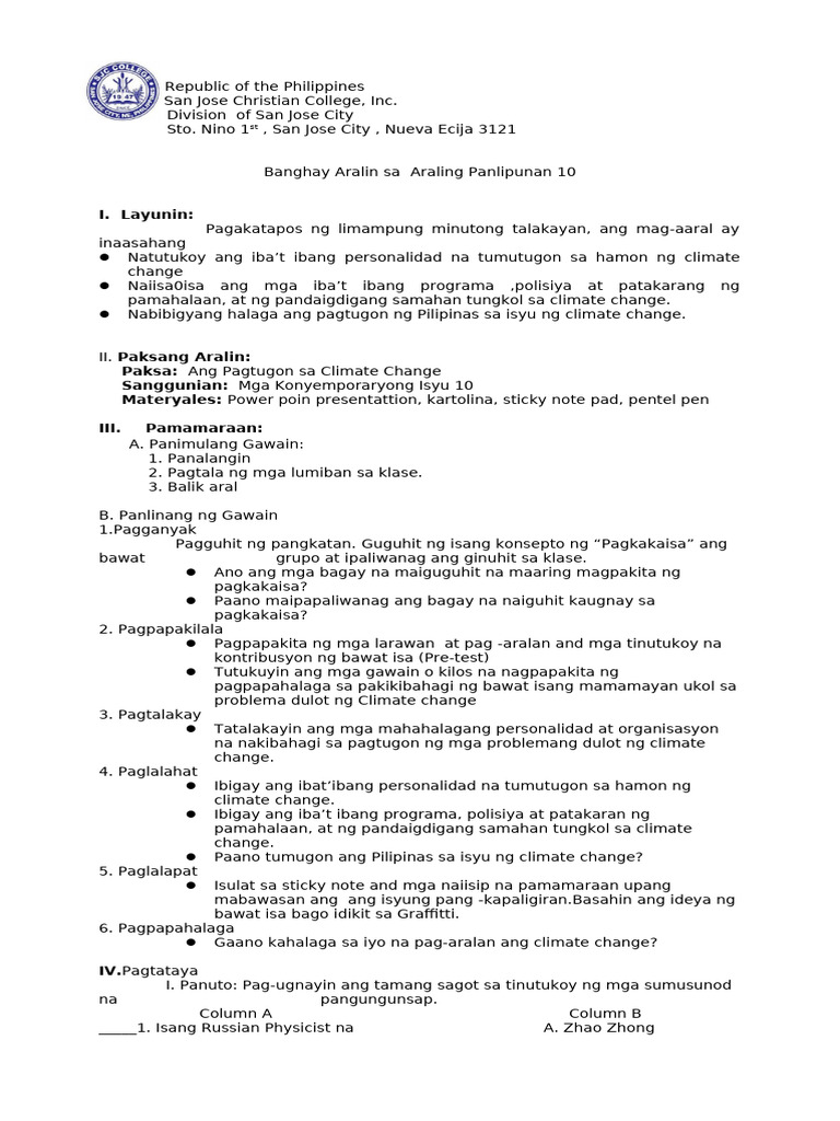 Semi Detailed Lesson Plan in Araling Panlipunan I0 | PDF