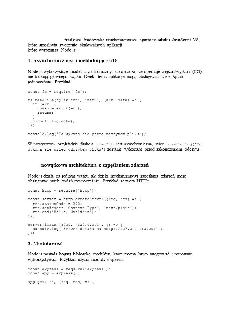 8-9 Node - Js - Podstawowe Cechy Frameworku Node | PDF
