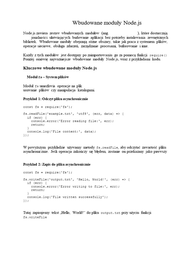 13-14 Node.js - Wbudowane moduły Node | PDF