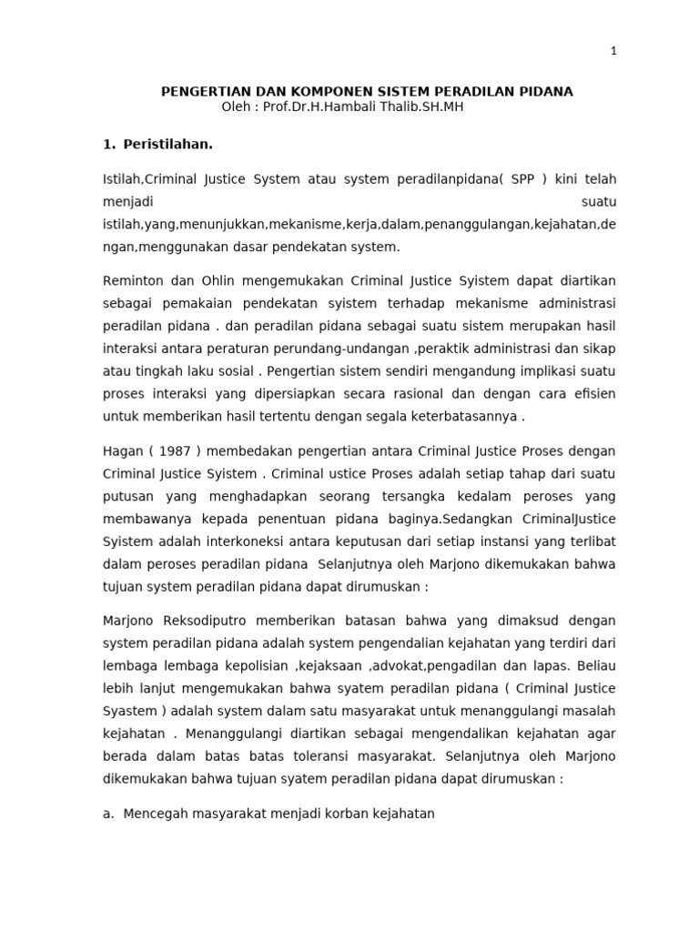 Pengertian Dan Komponen Sistem Peradilan Pidana | PDF
