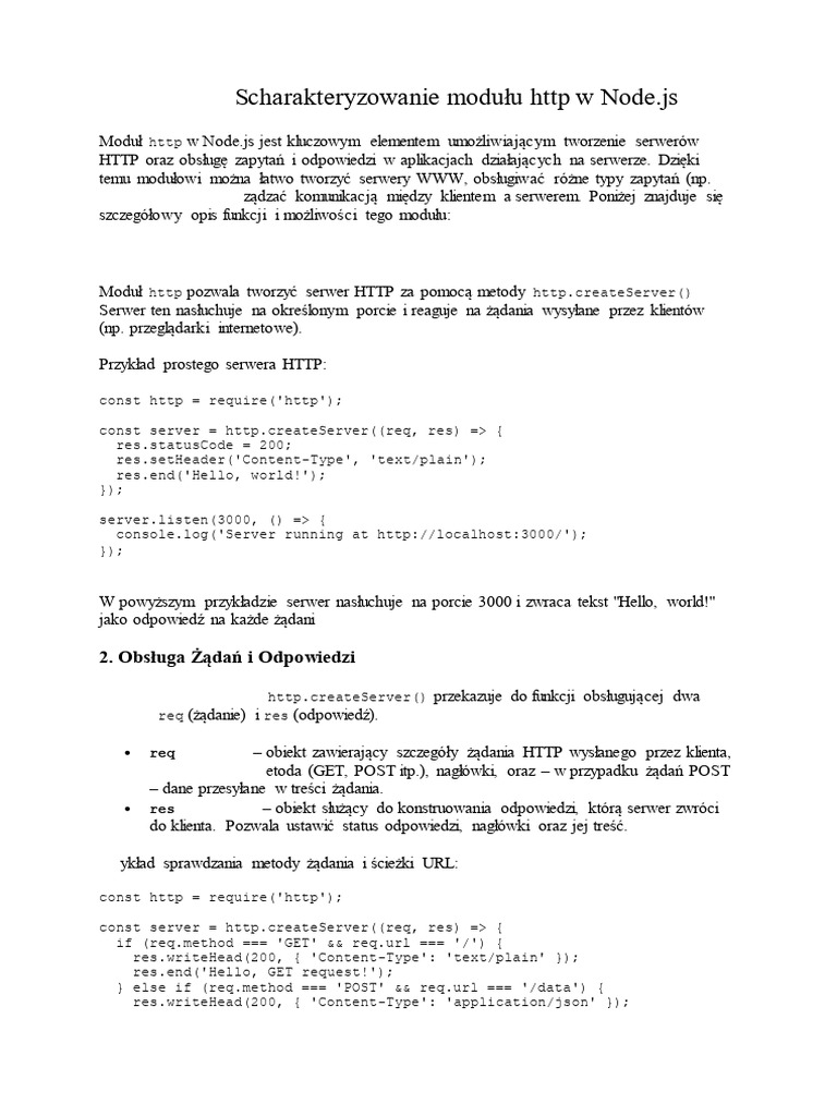 20-21 Node.js - Scharakteryzowanie modułu http w Node - Copy | PDF