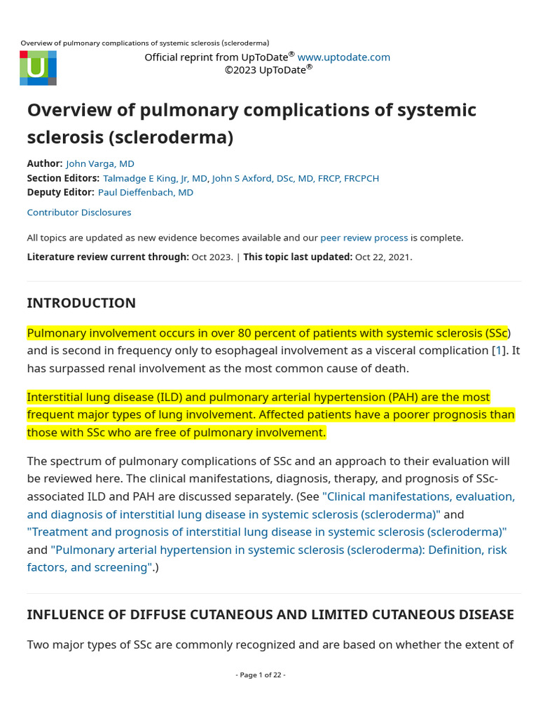 Overview of Pulmonary Complications of Systemic Sclerosis (Scleroderma) | PDF | Echocardiography ...
