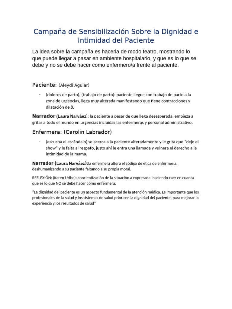 Campaña de Sensibilización Sobre La Dignidad e Intimidad Del Paciente | PDF