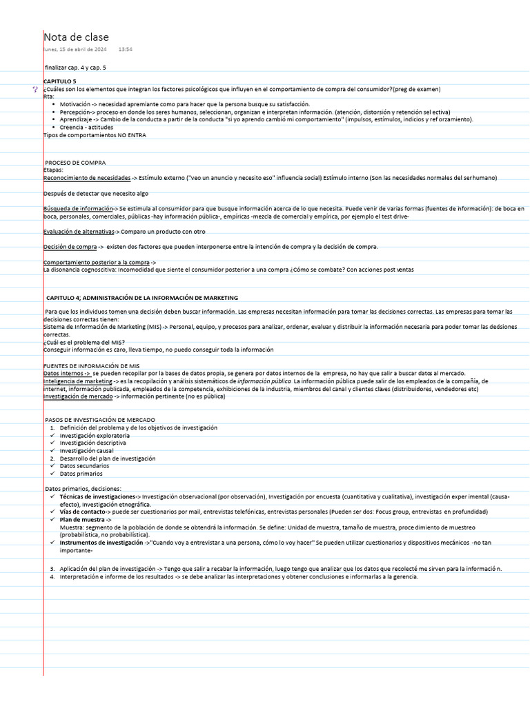 Nota de Clase Unidad 4 | PDF | Comportamiento | Investigación de mercado