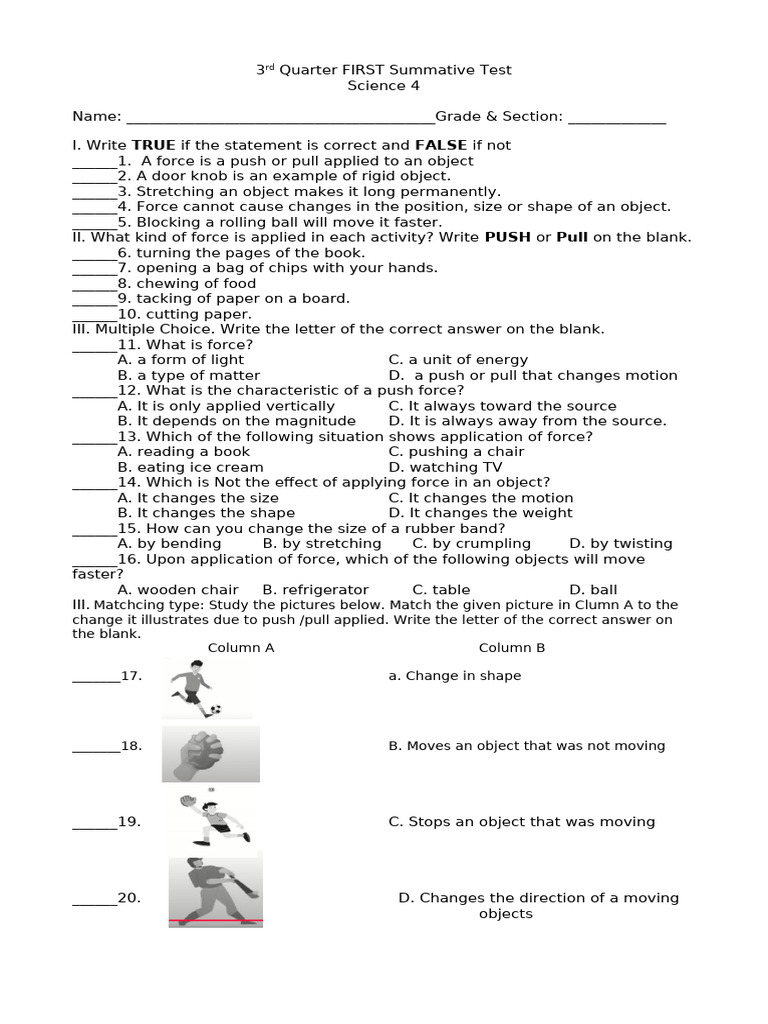 3rd Quarter FIRST Summative Test | PDF | Force