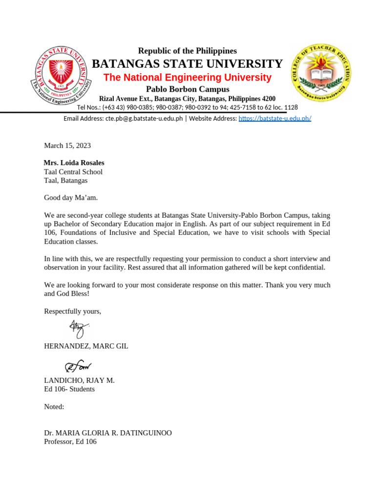 Landicho&Hernandez-School Visitation Letter | PDF