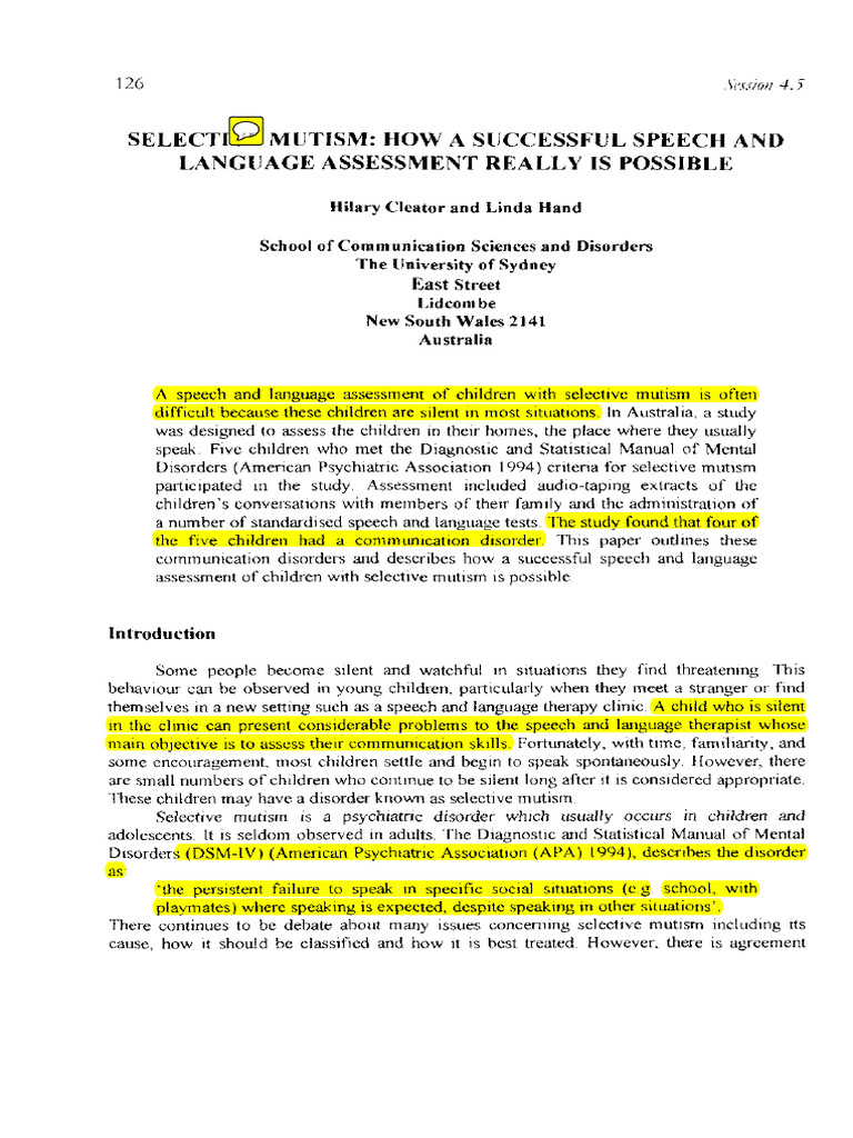 Speech Assessment for Selective Mutism | PDF | Mental Disorder | Speech