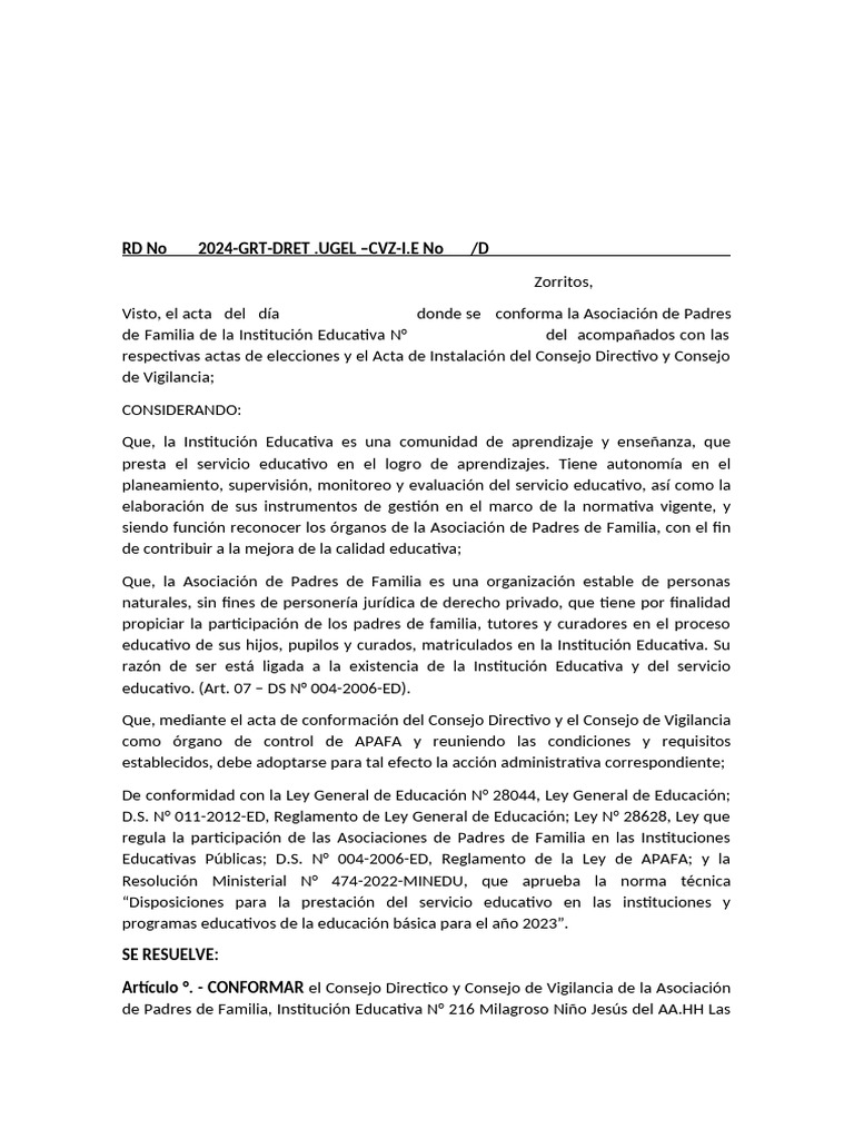 Modelo RD Apafa 2024 | PDF | Institución | Justicia