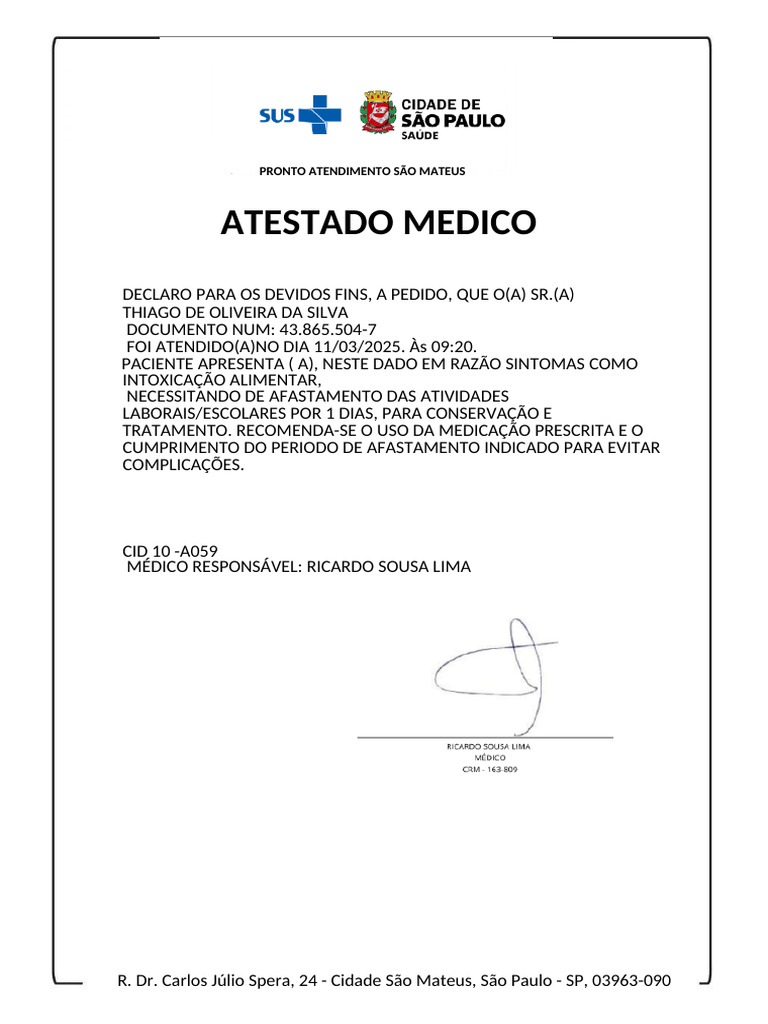 Atestado Médico para Afastamento Laboral | PDF