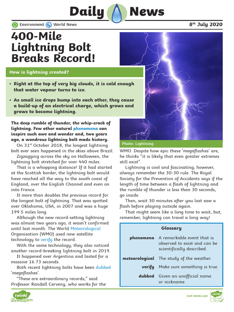 T WN 1300 Record Breaking Lightning Bolt Daily News Story Ages 9 11 ...