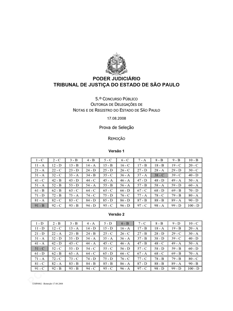 Prova e Gabarito 2008 Cartório | PDF