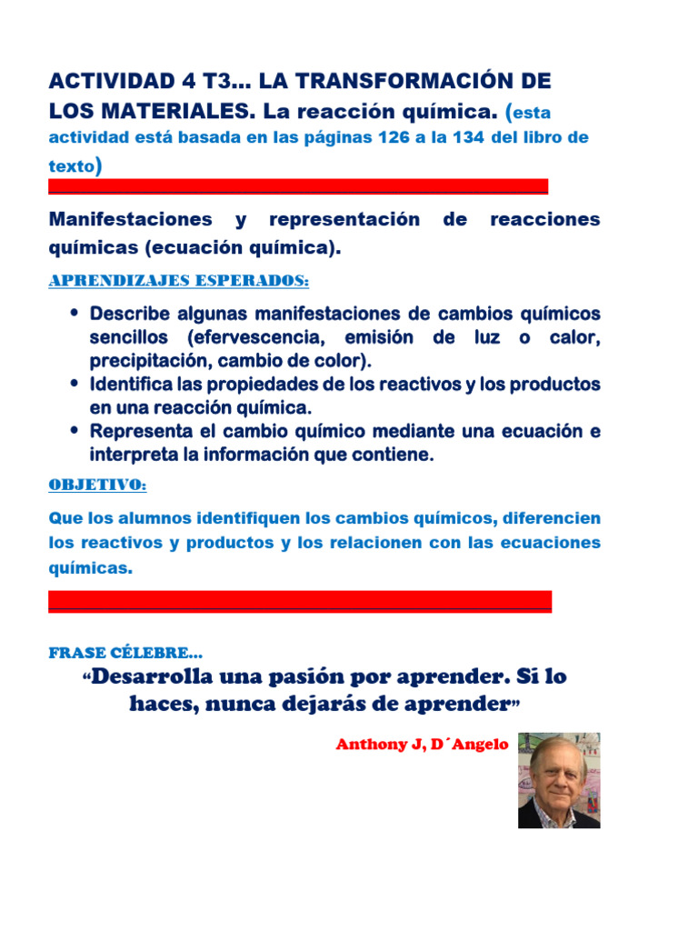 Actividad 4 T3 Las Reacciones Químicas | PDF | Reacciones químicas | Química