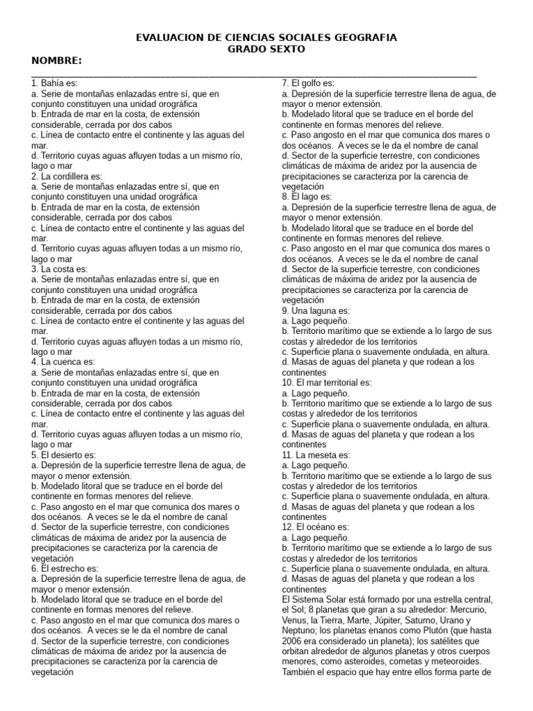 Evaluacion de Ciencias Sociales | PDF | Planetas | Tierra