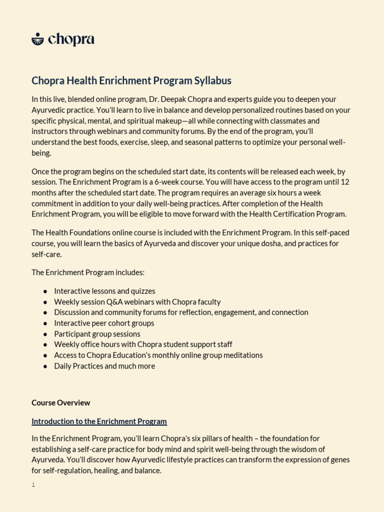 Health Enrichment Program Syllabus | PDF | Meditation | Educational ...
