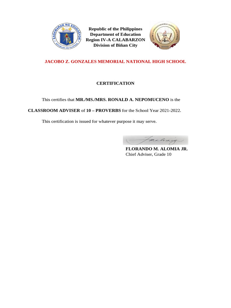 Certification of Advisorship | PDF