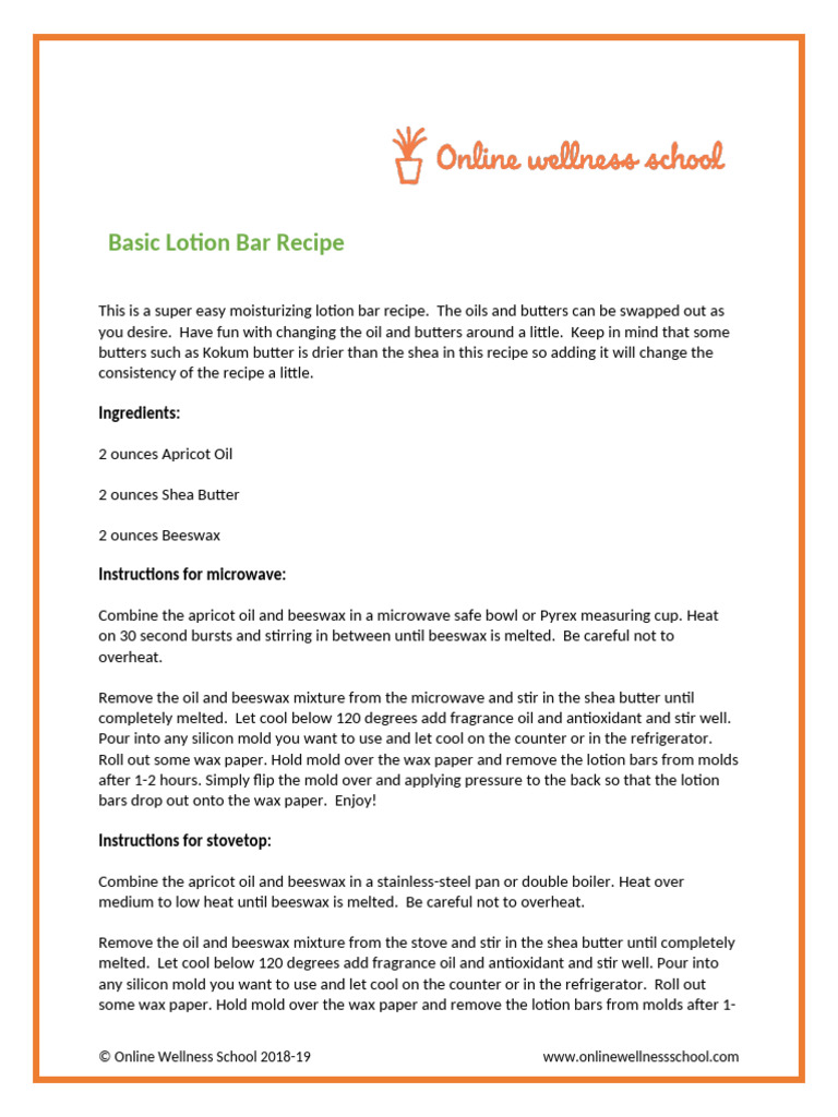 Basic Lotion Bar Recipe | PDF