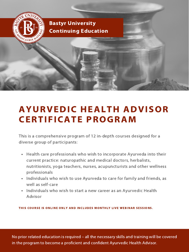 Ayurvedic Health Advisor Certificate Program | PDF | Ayurveda | Naturopathy