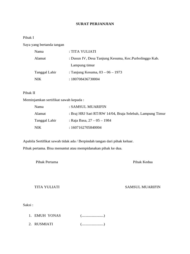 Surat Perjanjian | PDF