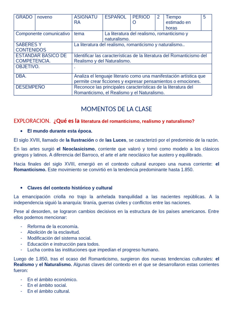 Literatura: Romanticismo, Realismo y Naturalismo | PDF | Realismo ...