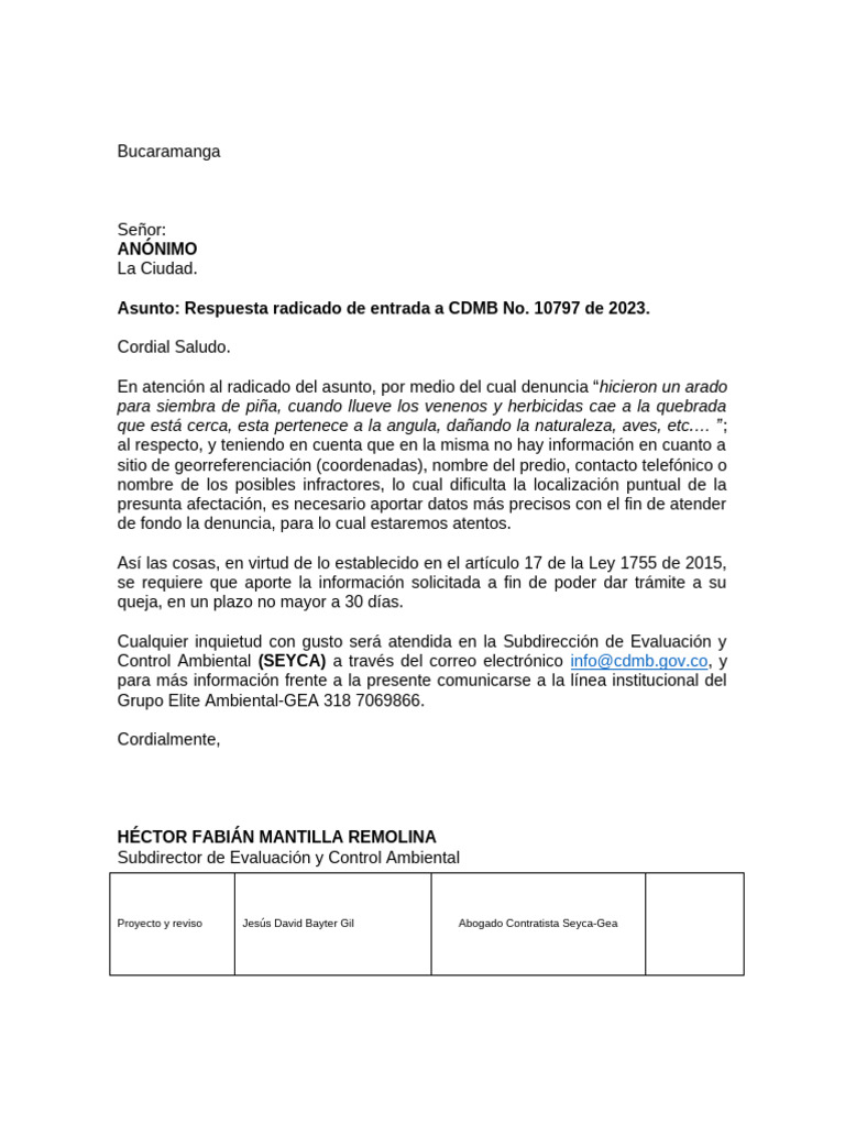 RESPUESTA RAD. 10797 de 2023 | PDF