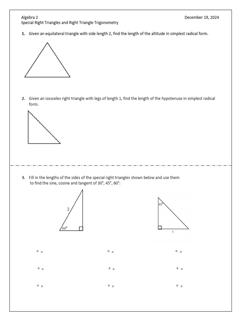 Day 68-Special Triangles and Right Triangle Trig Review | PDF