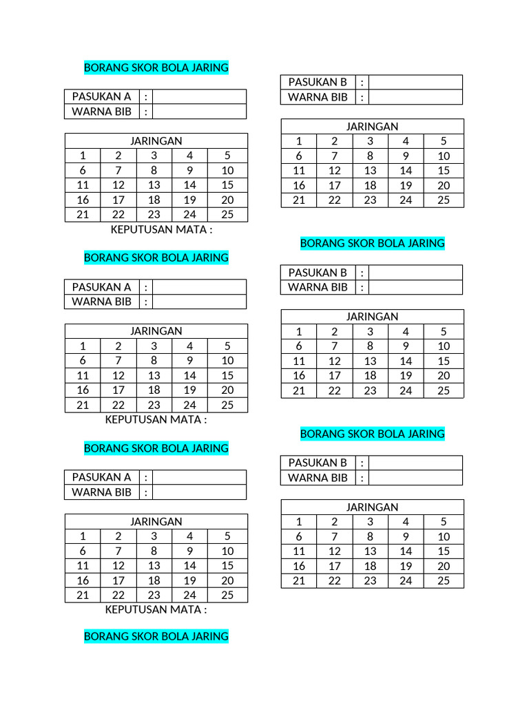 Borang Skor Bola Jaring | PDF