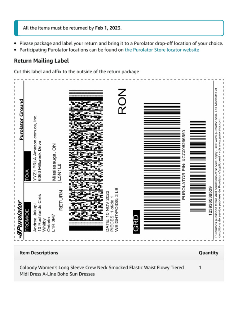 Purolator Return Instructions | PDF