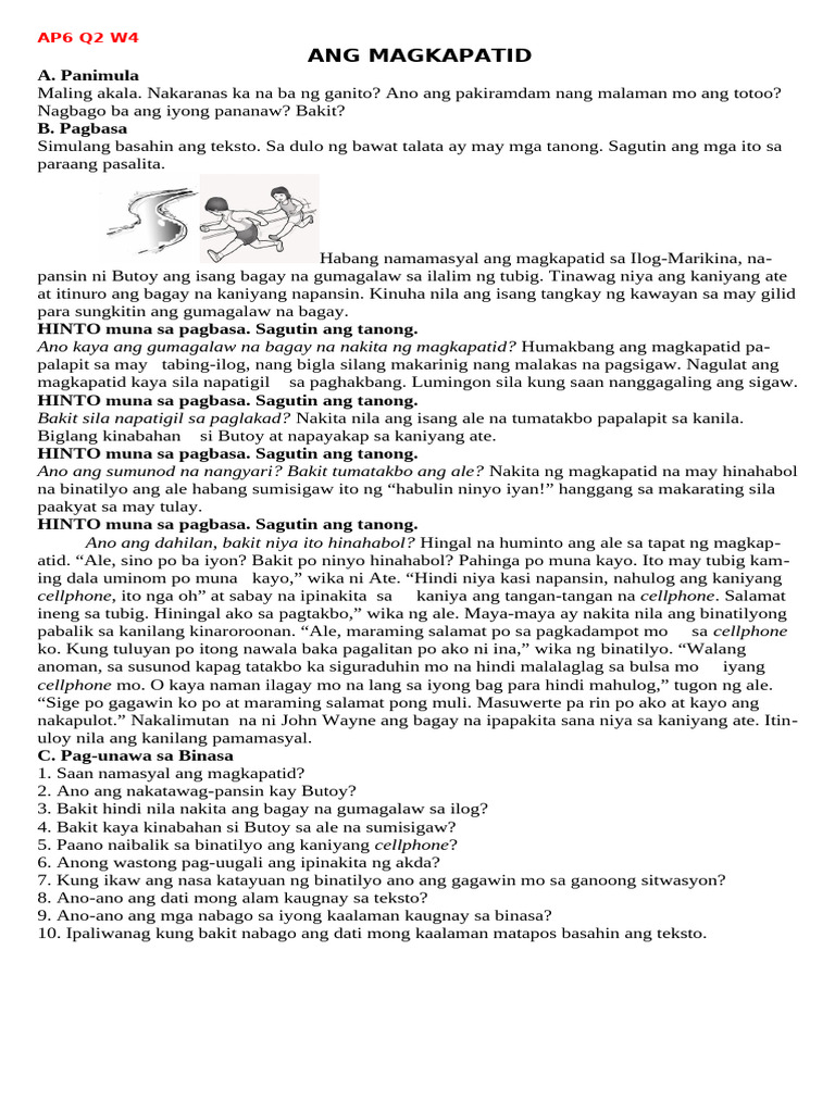 Ap6 Q2 W4 Comprehension Ang Magkapatid | PDF