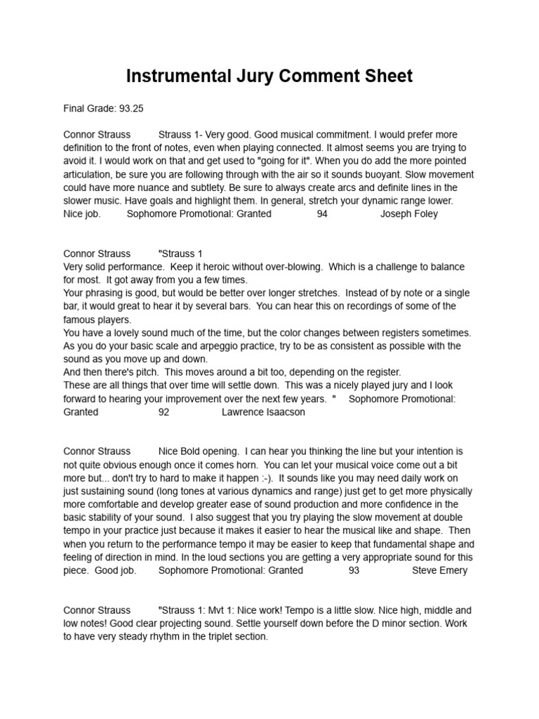 Instrumental Jury Performance Feedback | PDF | Musical Forms | Elements ...