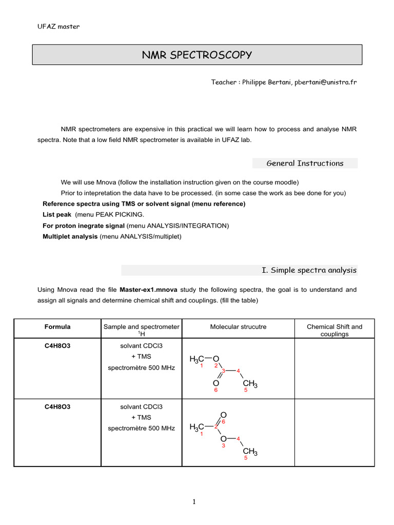 Microsoft Word - NMR_practical_UFAZ.rtf | PDF | Nuclear Magnetic Resonance Spectroscopy | Two ...