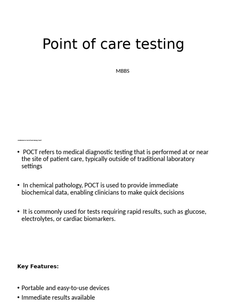 Point of Care Testing MBBS | PDF | Electronic Health Record | Kidney