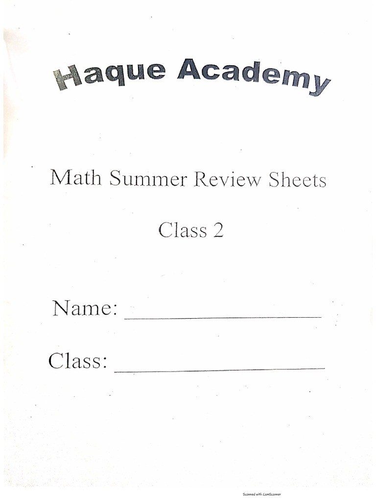 Math Summer Review Sheets Grade 2 | PDF