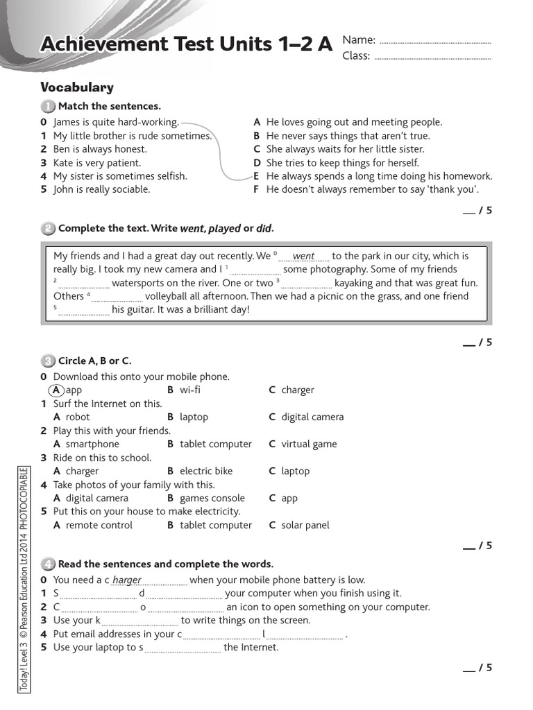 Level 3 Achievement Test Units 1-2 | PDF