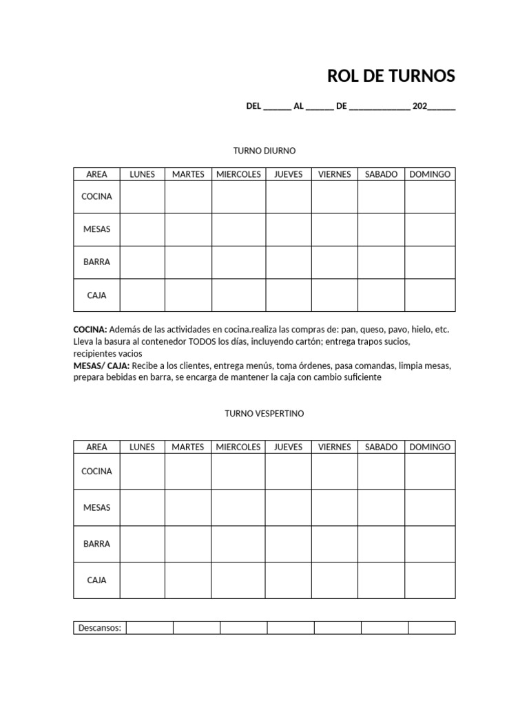 Formato Rol de Turnos Scribd | PDF