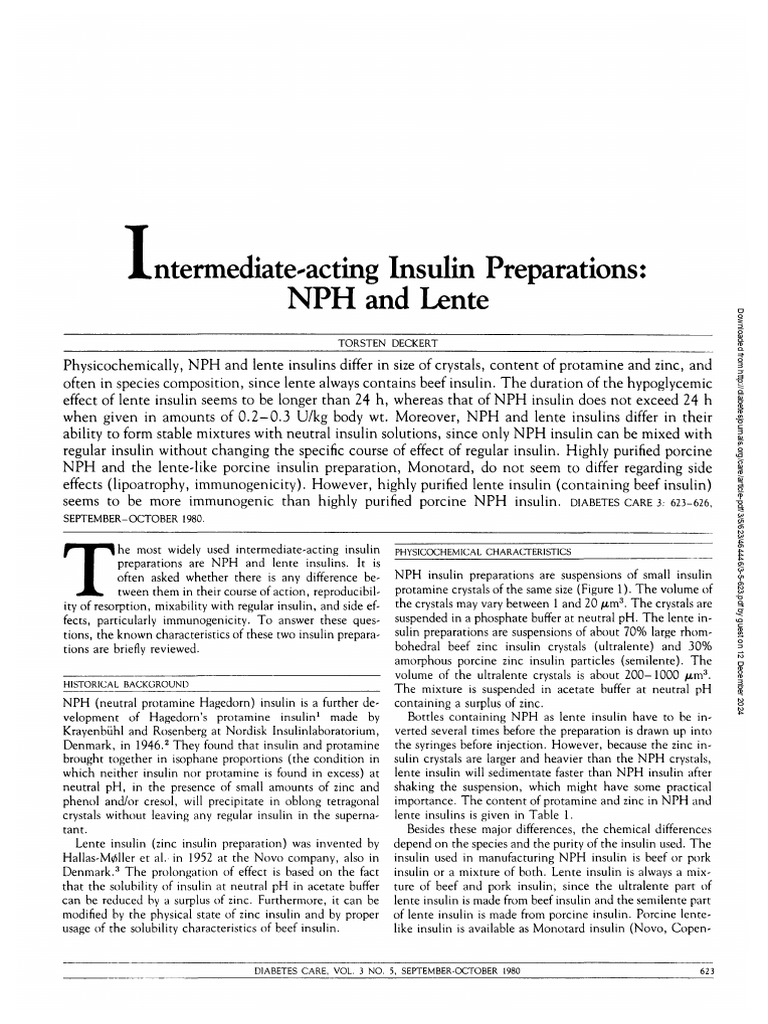 Intermediate Acting Insulins - NPH and Lente | PDF | Insulin | Diabetes
