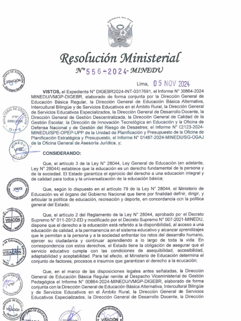 RM #556-2024-MINEDU Norma Técnica para El Año Escolar 2025 | PDF