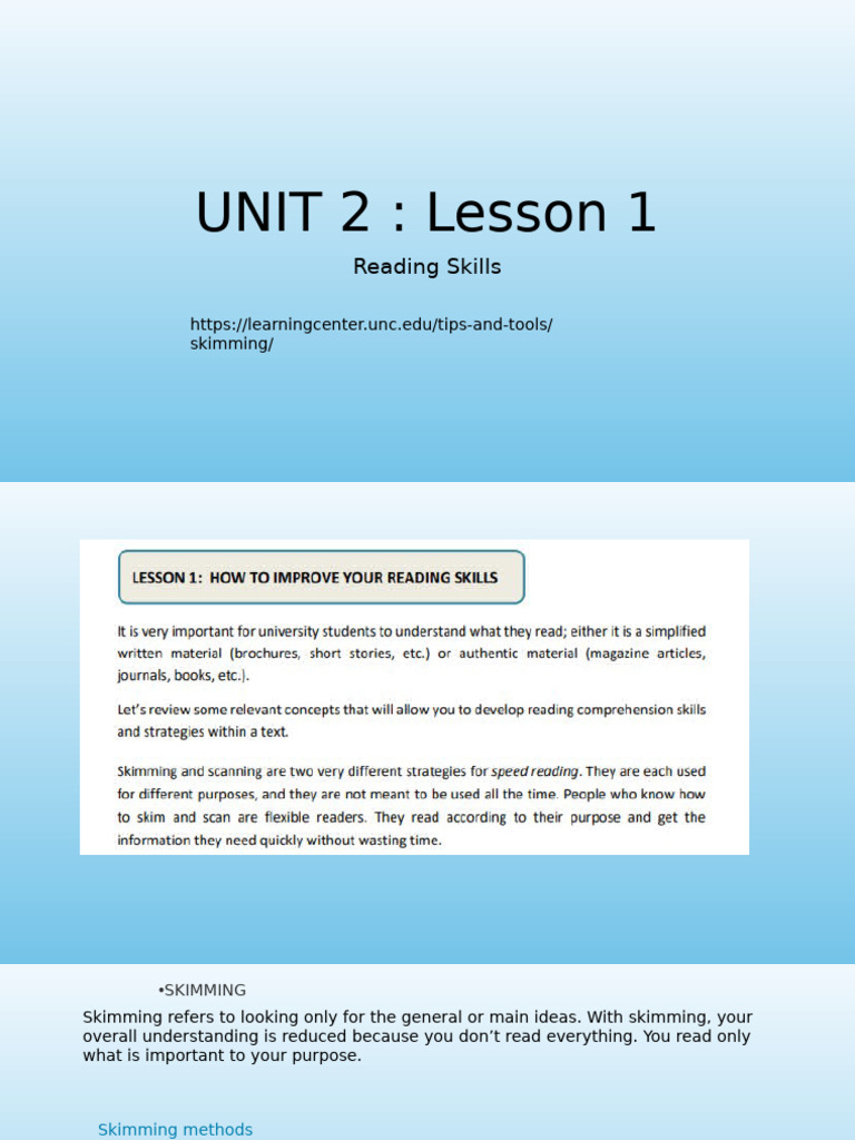 UNIT 2 Reading Skills | PDF | Speed Reading | Cognitive Science